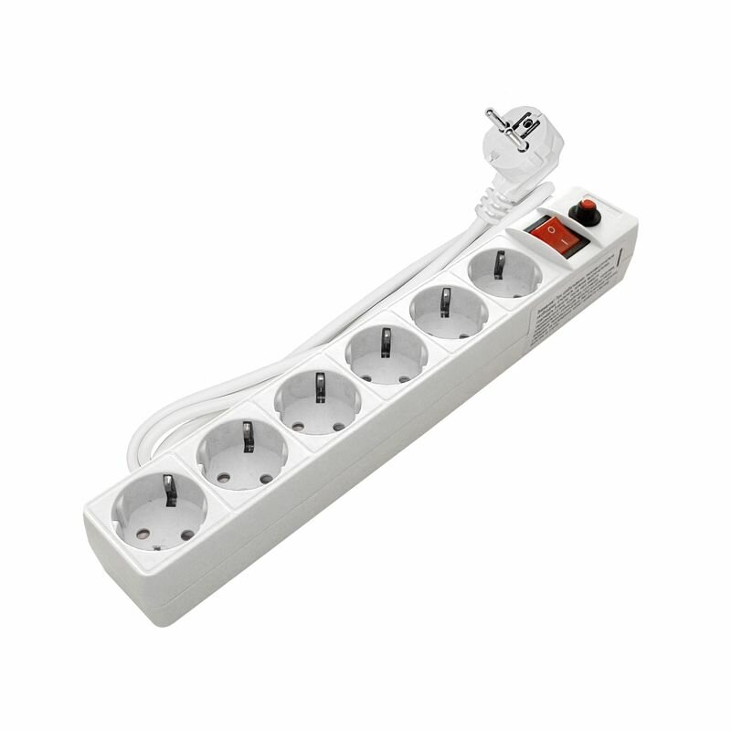 Удлинитель с сетевым фильтром 6х1.8м с заземл. 10А IP20 ПВС 3х0.75 защ. шторки бел. UNIVersal 967U-3001