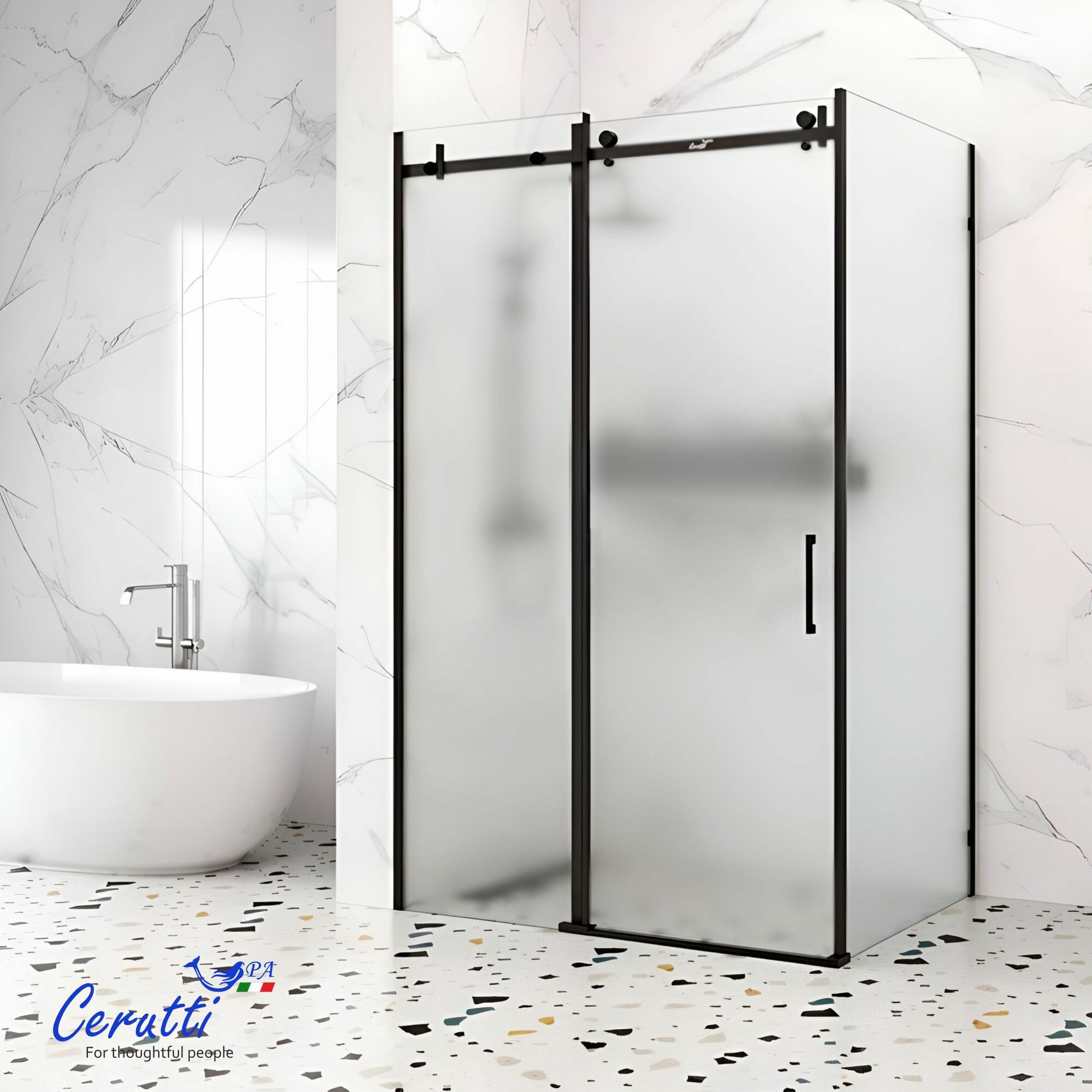 Душевой уголок CeruttiSPA Ceza'S 120BF L 120x90, левый, без поддона, стекло матовое, профиль черный матовый