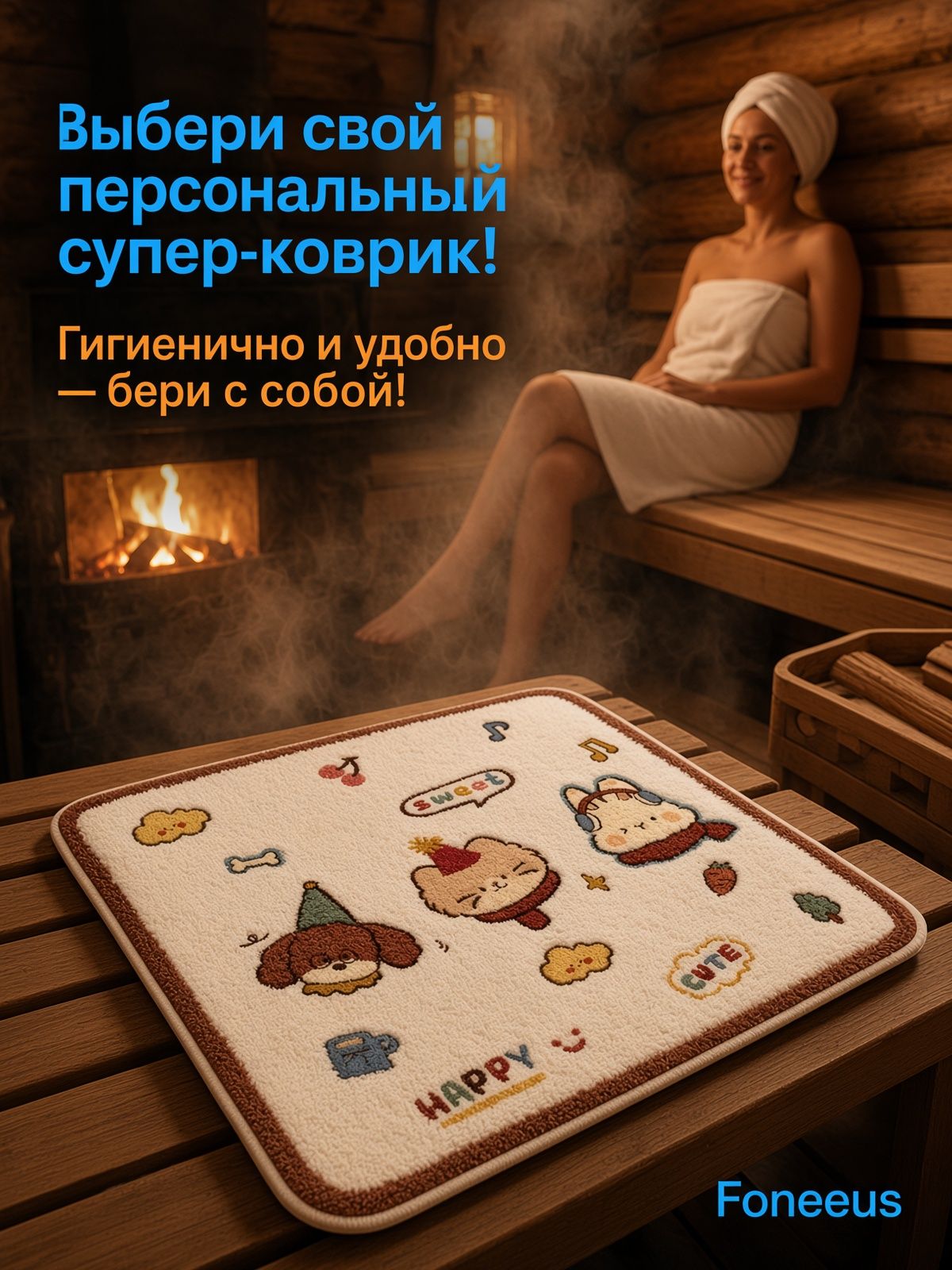 Коврик для бани и сауны термостойкий Foneeus; портативная сидушка подстилка в парную, гигиенический коврик-сидушка банный для отдыха и подарка