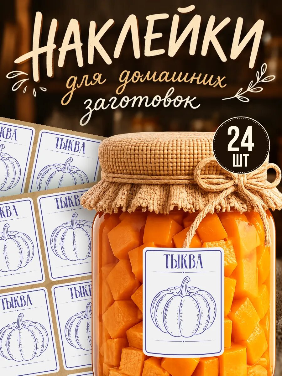 Наклейки на банки с заготовками 24 шт тыква