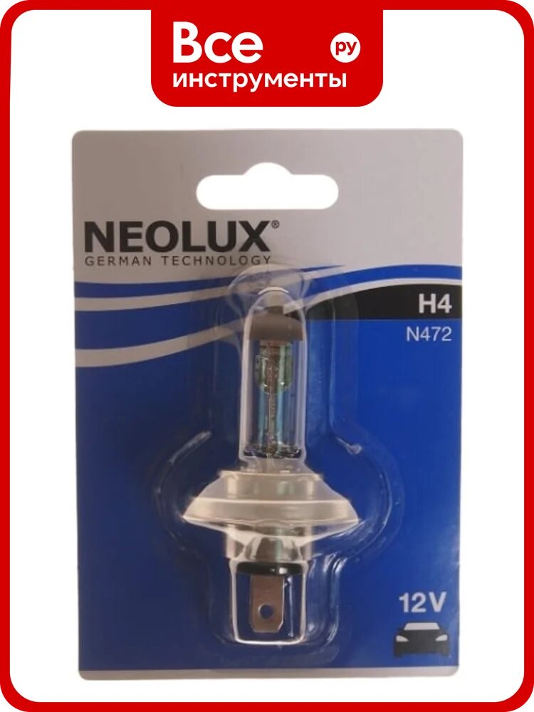 Автолампа NEOLUX H4 60 55 P43t-38 блистер 12V 1 10 100 N472-01B