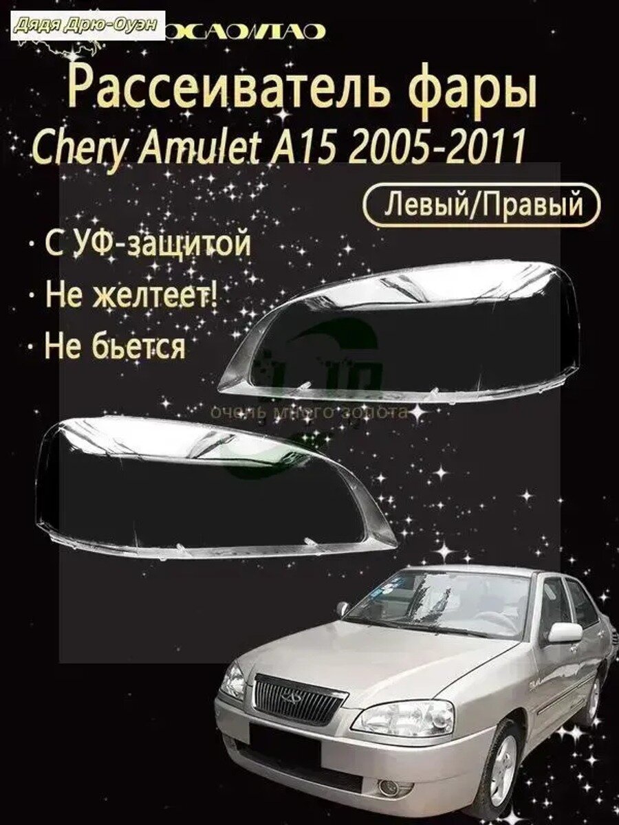 Ремкомплект рассеивателей фары 2005-2011, 2 шт. левый и правый, прозрачный ABS пластик