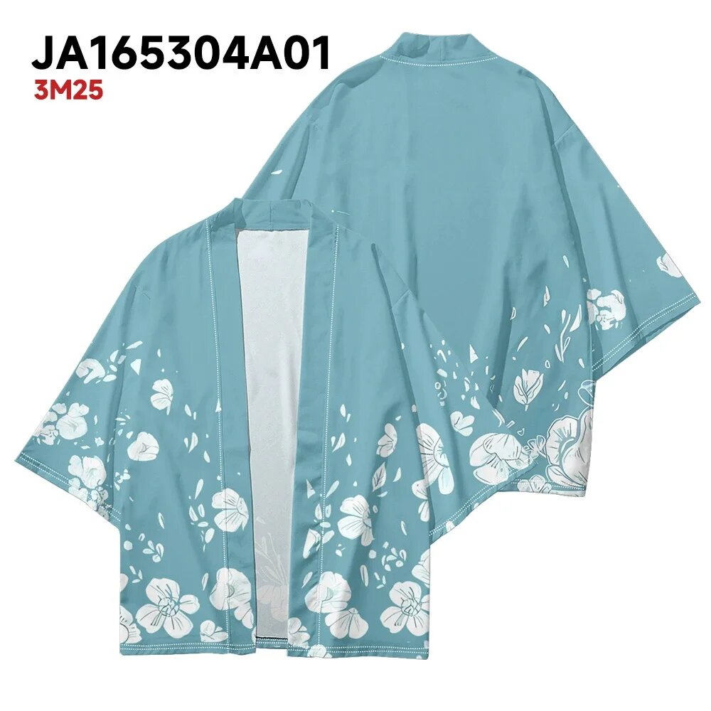 Кардиган-хаори FZSLCYIYI полиэстер женский бабочки цветы Голубой, XXL, kimono