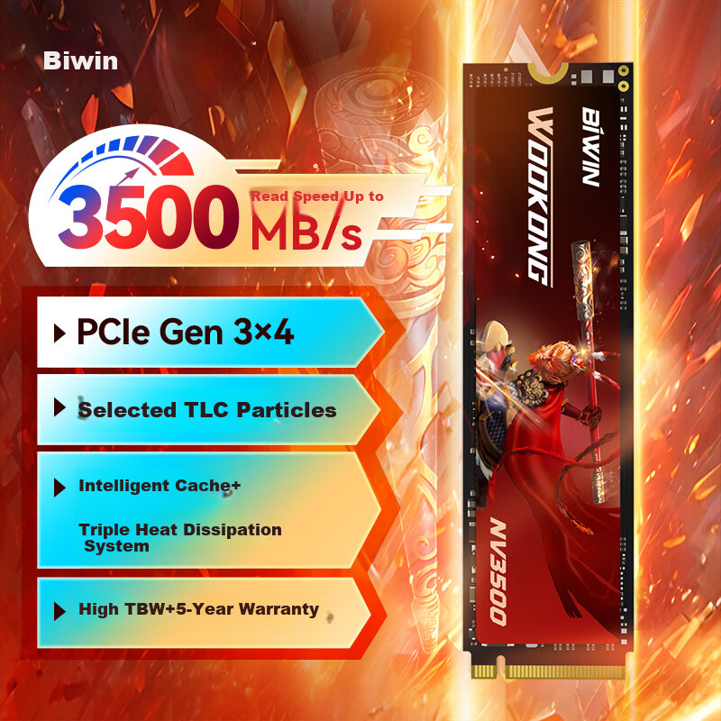 BIWIN NV3500 Series 1TB M.2 NVMe SSD твердотельный накопитель PCIe 3.0 скорость чтения 3500 МБ/с Версия：Ёмкость 1