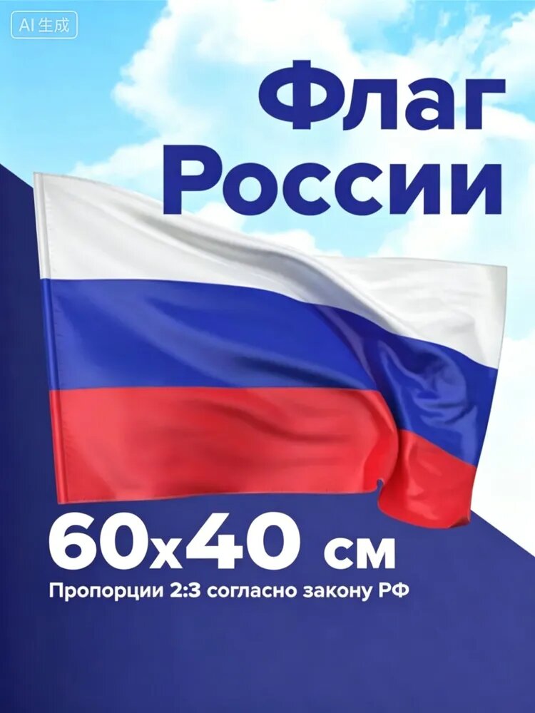 Катерный флаг России 40x60 см водостойкий двусторонний для катера и лодки