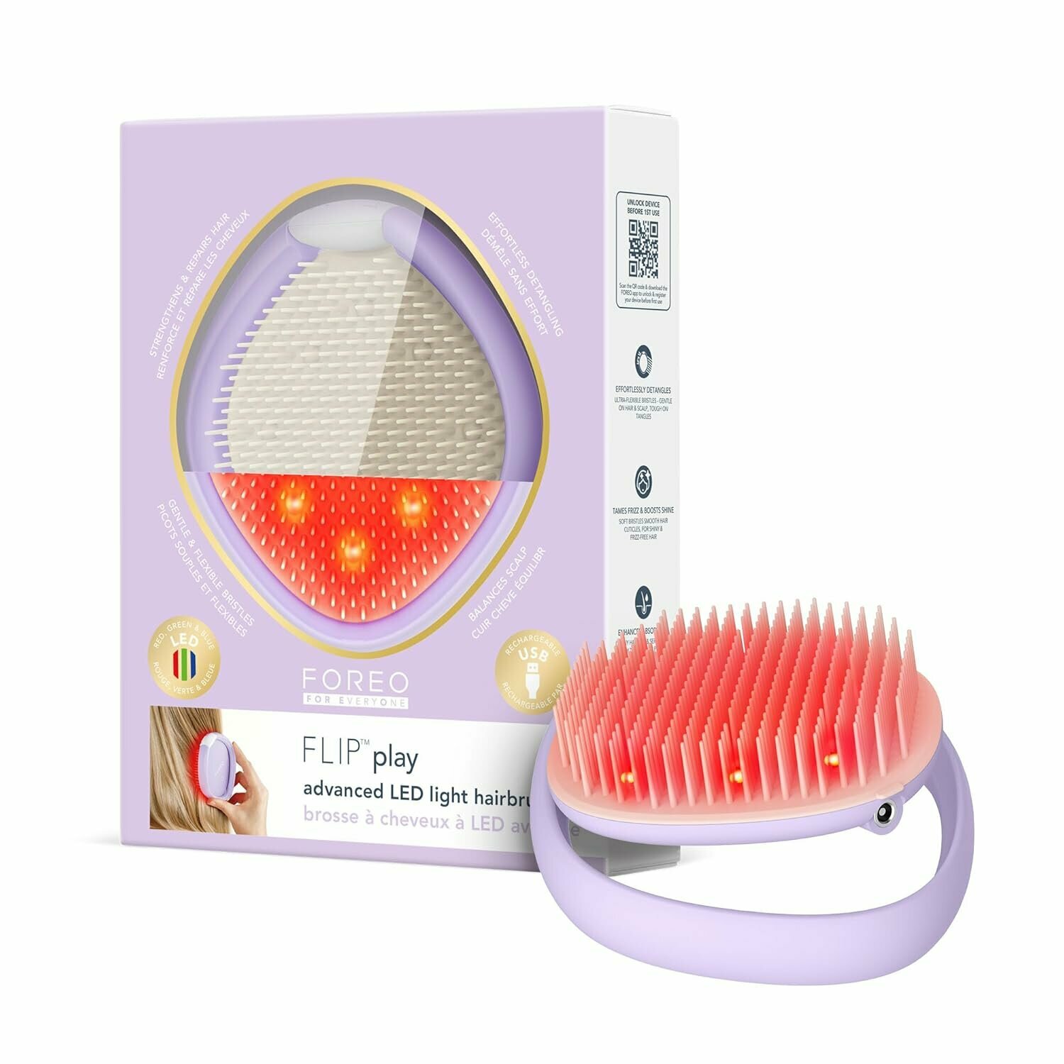 FOREO FLIP Play Advanced щетка для волос 3-в-1 с LED-терапией