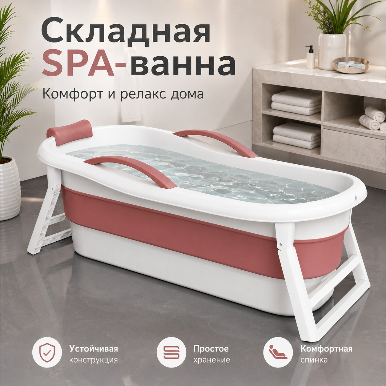 Ванна складная для взрослых, -комплекс, легкий и портативный,130cm, Большая