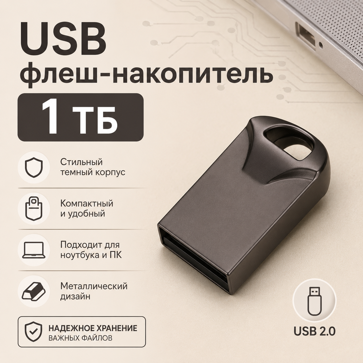 USB-флеш-накопитель 1 ТБ, металлическая мини-флешка для хранения данных, для ноутбука, ПК и автомобиля
