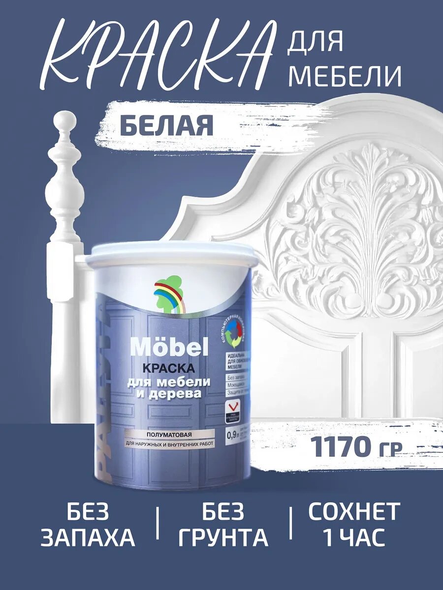 Краска для мебели и дерева, полуматовая, акриловая без запах