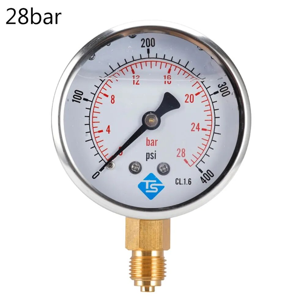 Глицерин заполненного давления манометр 1/4" , 0-28 бар, CL.1.6, класс точности 1.6% , нижнее подключение