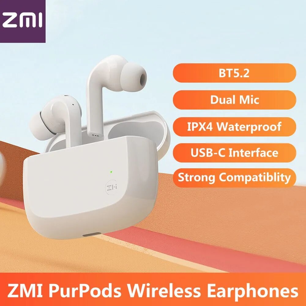 ZMI PurPods Беспроводные наушники BT5.2 с двойным микрофоном IPX4 USB-C Белый