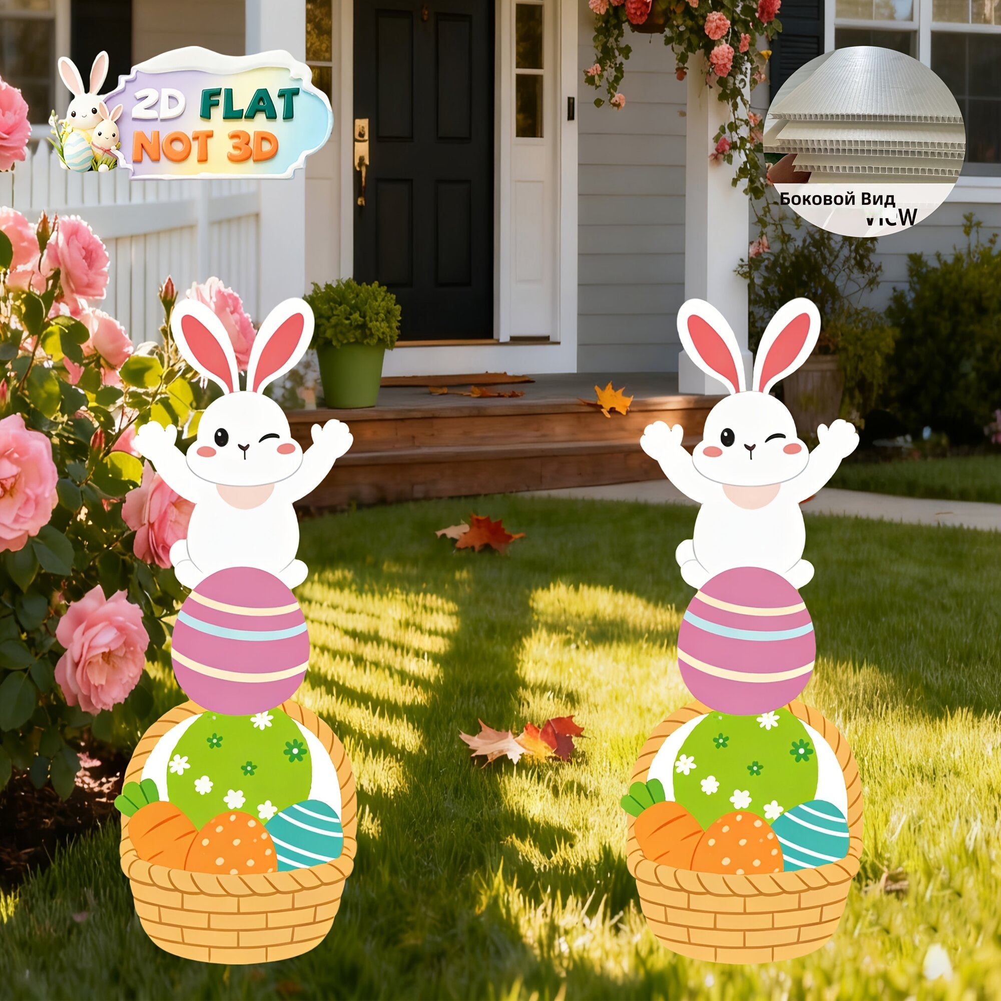 2D Flat Пасхальный ретро-кролик (New Rabbit) пластиковая садовая фигура на колышке для улицы