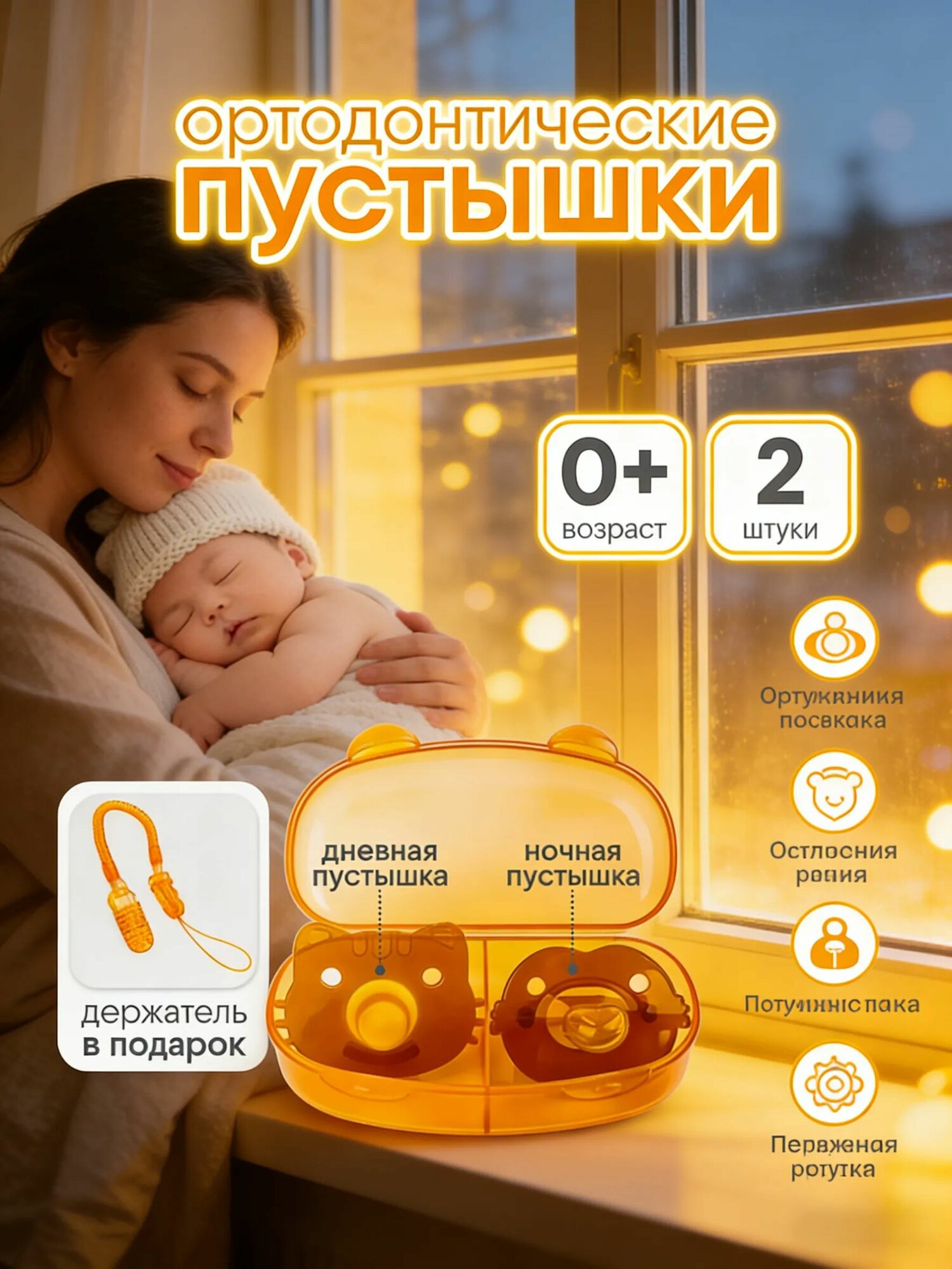 Соска для новорожденных 0-6 месяцев,2 шт, Детская пустышка с футляром, силиконовая, безопасная для малышей, дневная и ночная 0-6 месяцев 2 шт с футляром силиконовая дневная ночная