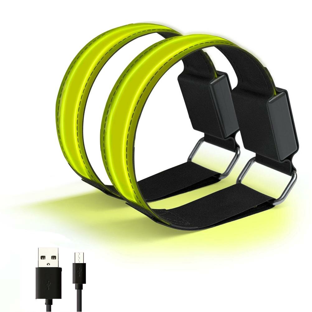 2 шт. светодиодный браслет USB перезаряжаемый светоотражающий браслет регулируемые защитные светящиеся нарукавники для бега на открытом воздухе велоспорта