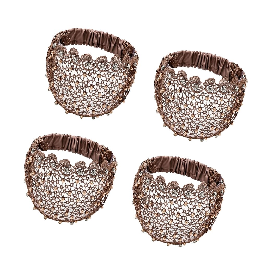 4Pcs Decorative Headband for Women with Wide Lace Panel and Elastic Back Section, Beaded Hair Band for Easy Wear