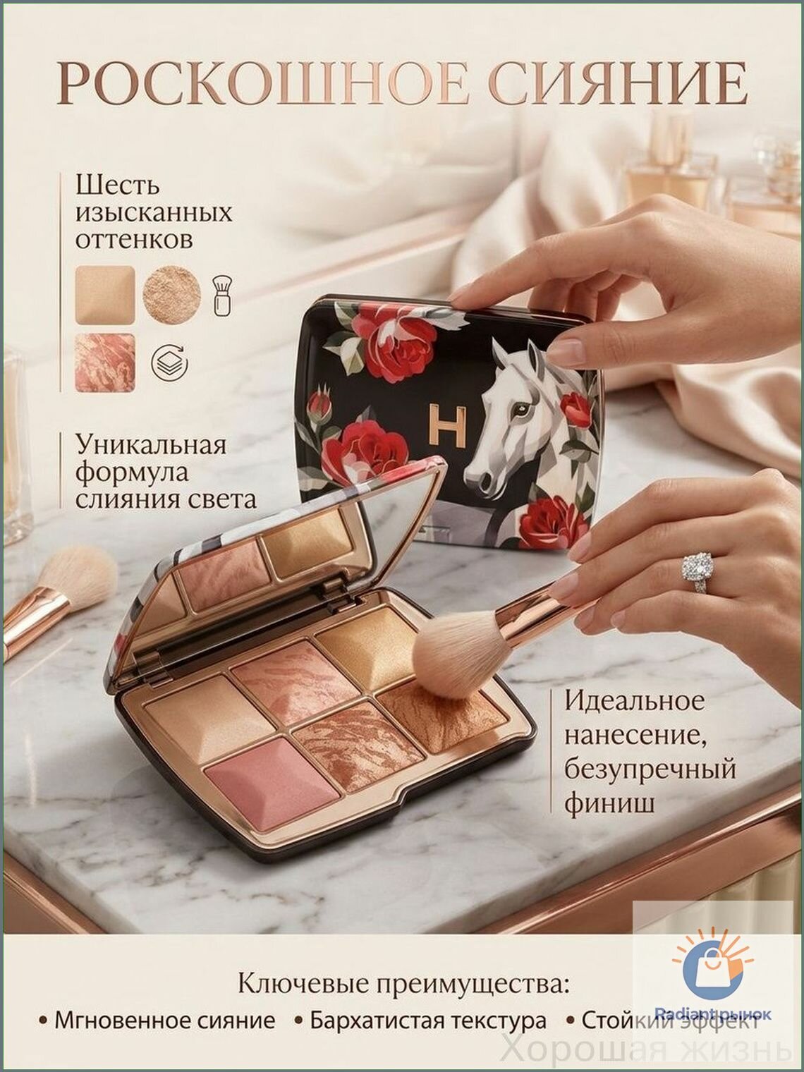 Палитра для лица Hourglass Ambient Lighting Palette 2025, румяна, хайлайтер, контурную -Horse для макияжа набор