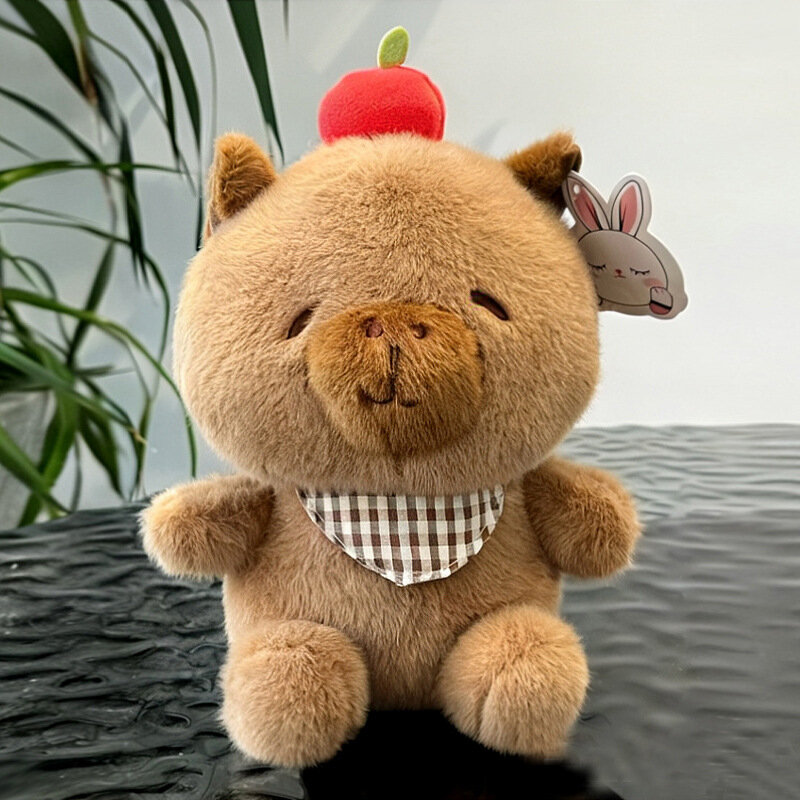 Плюшевая игрушка размером около 20 см, мягкая фигурка для подарка, Капибара коричневый шарф,1шт.