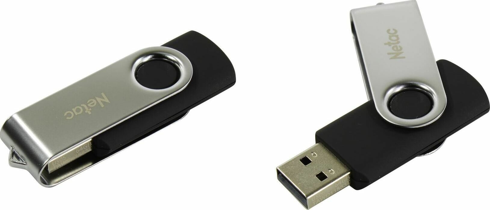 Netac 64 ГБ USB-флеш-накопитель U505 (NT03U505N-064G-20BK), USB 2.0, до 110 Мб/сек, Пластик, серебристый; черный