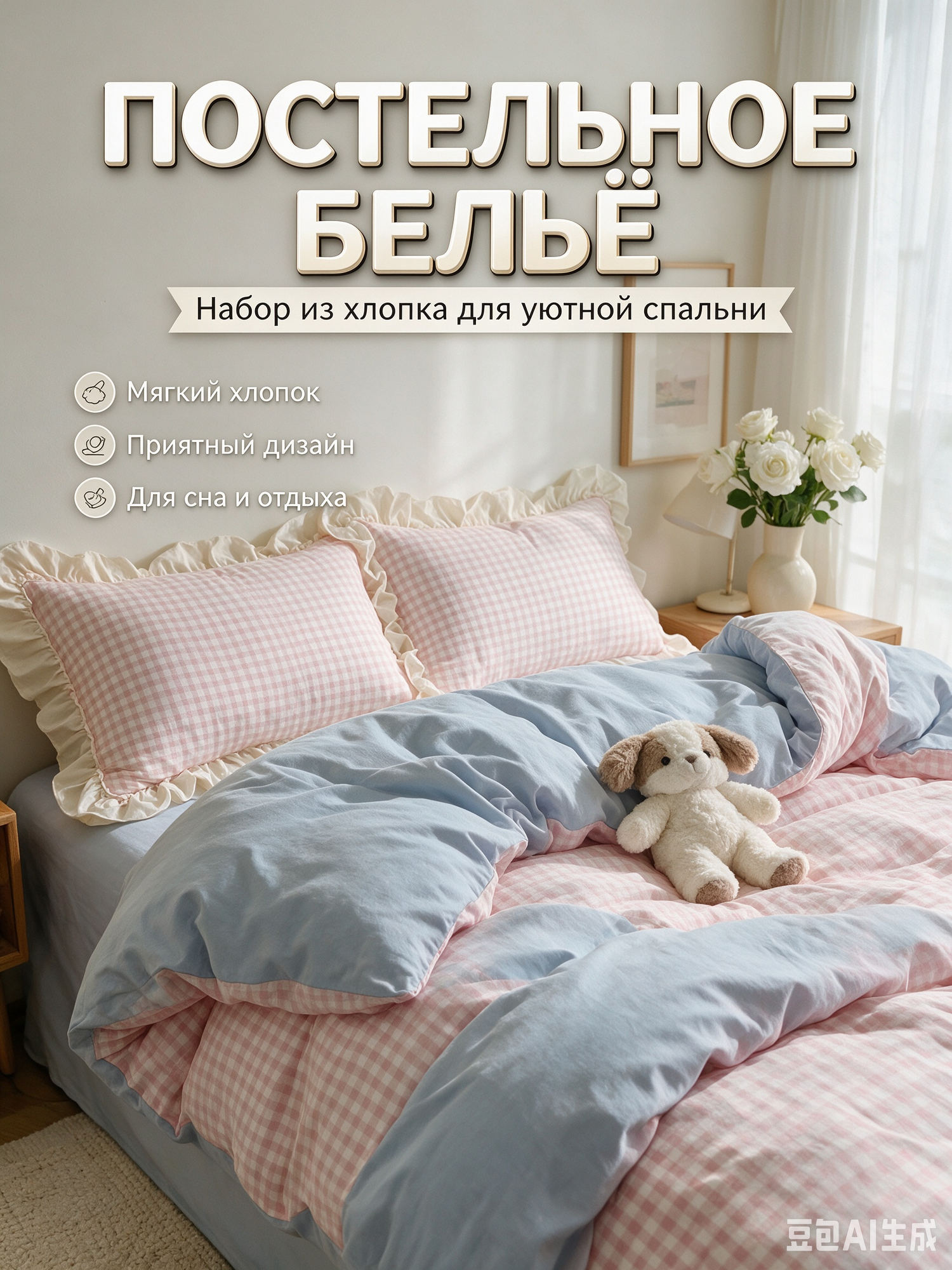 Комплект постельного белья Princess Style 4 шт из 100% полиэстера размер 180х220 см розовый цвет с оборками