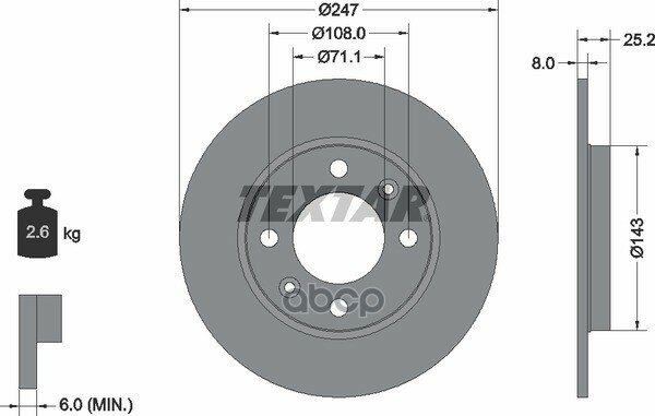 Диск тормозной задний с покрытием PRO CITROEN/PEUGEOT TEXTAR 92055003 Textar арт. 92055003