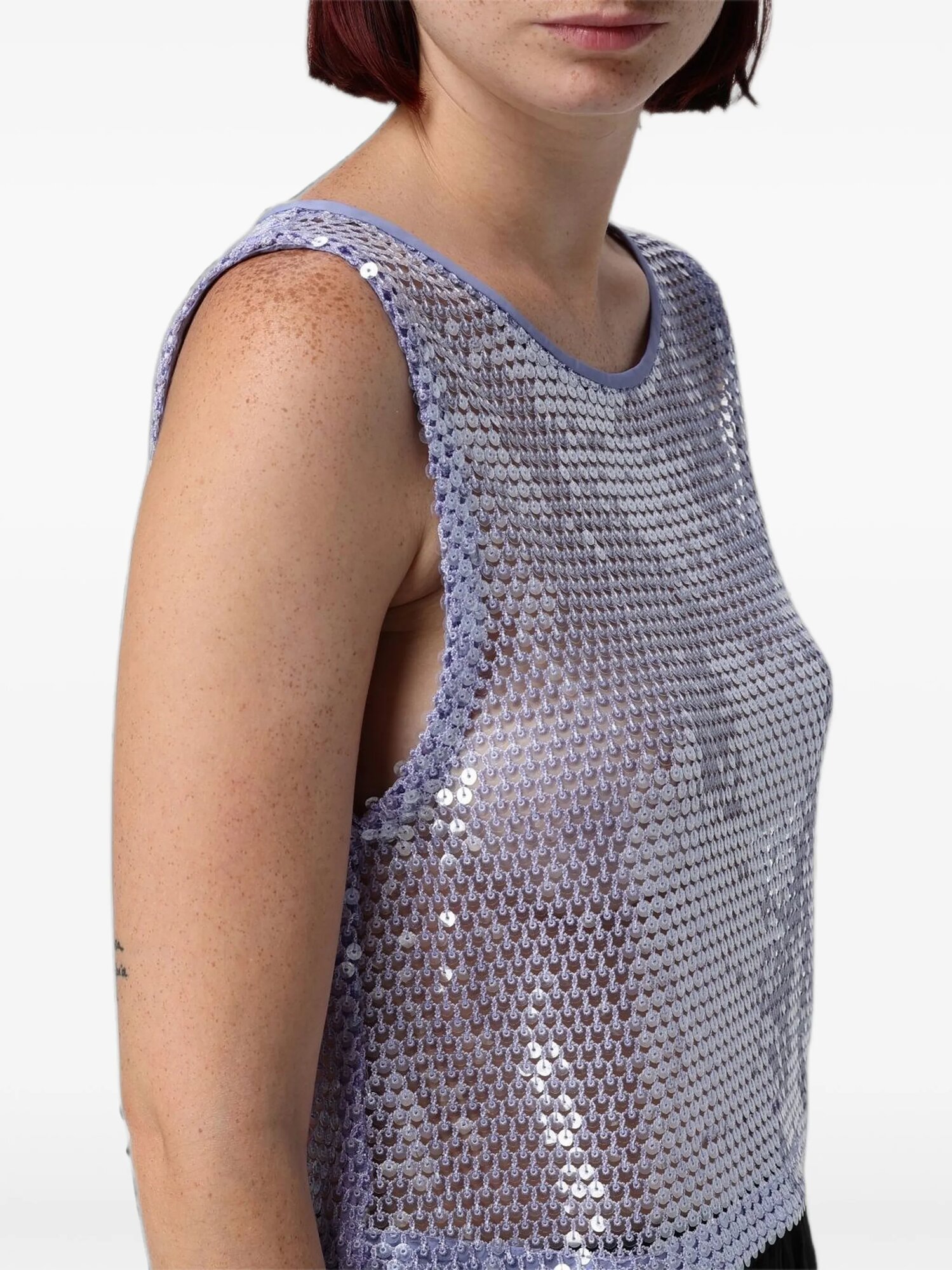 Топ EMPORIO ARMANI Sequin-embellished mesh top, размер 44, фиолетовый — фото 1