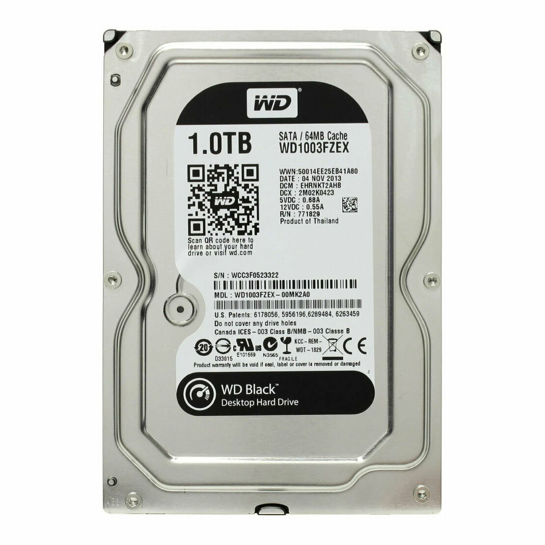 Жесткий диск 3.5" Western Digital WD1003FZEX, 1 Tб, SATAIII, 64 Мб, 7200 об/мин, черный