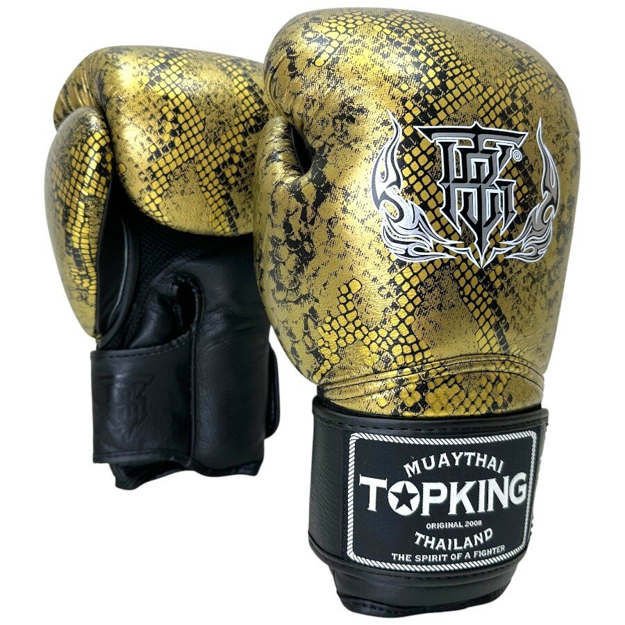 Боксерские перчатки Top King Black Gold Snake Air, 16 унций