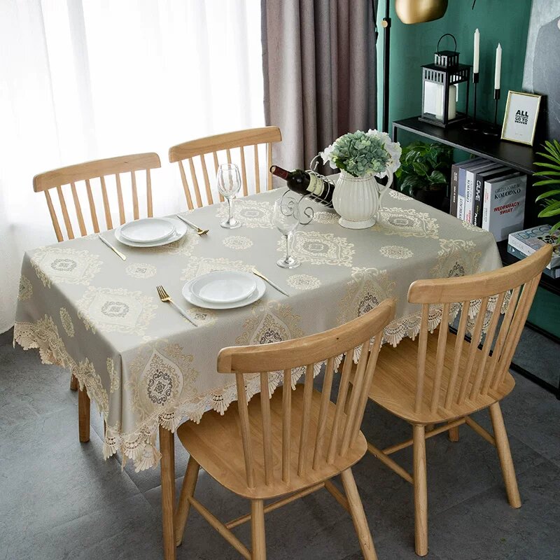 Покрывало с цветочным рисунком серого цвета 150x220 см с краем 10 см для прямоугольного обеденного стола