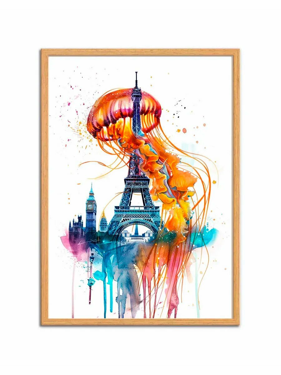 Животное-медуза пьет виски 1, Плакат 30x42см