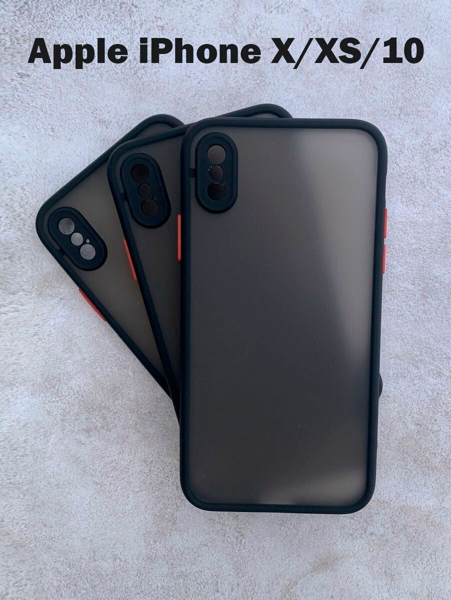 Чехол для iphone X / iphone XS / айфон 10, черный, прозрачный, защита камеры