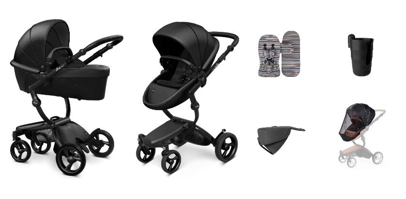 Коляска 2 в 1 Mima Xari 4G Black шасси black (Starter Pack на выбор) Подставка для ног и подстаканник в подарок !
