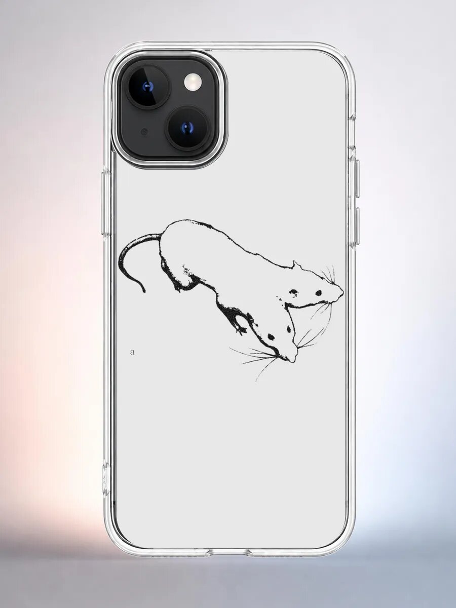 Чехол iPhone 14 бегущая крыса силиконовый прозрачный