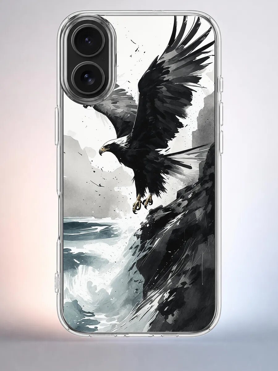 Чехол iPhone 16 орёл в полёте силиконовый прозрачный