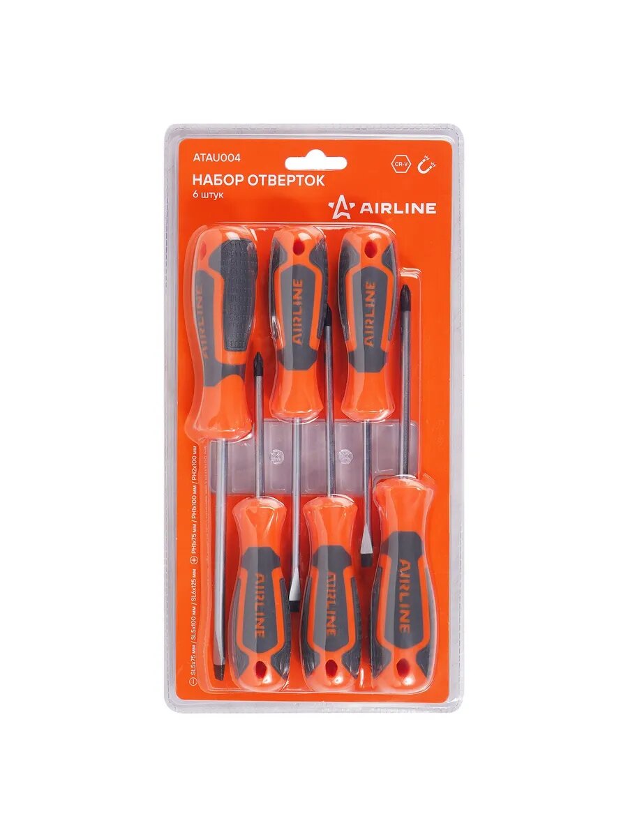 Набор отвёрток 6 пр. SL5x75, SL5x100, SL6x125, PH1, PH2x100, арт. ATAU004