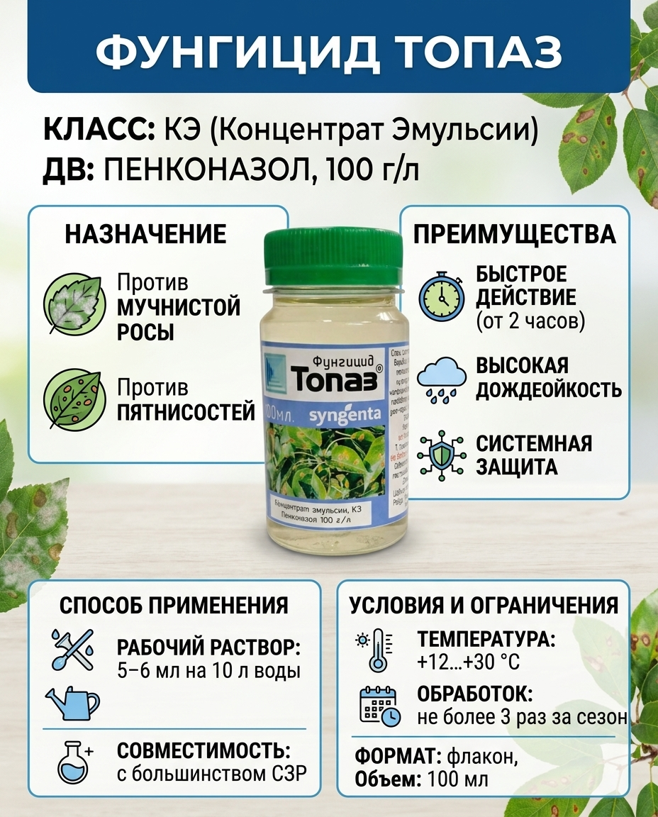 Фунгицид Syngenta "Топаз", от мучнистой росы и ржавчины, флакон, 10 мл, ручная фасовка