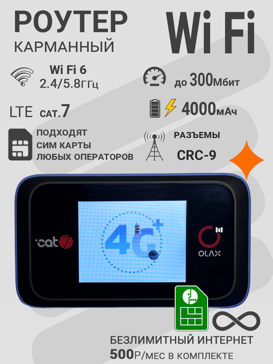 Роутер карманный 4G Wi Fi MT60 с безлимитным интернетом за 500р