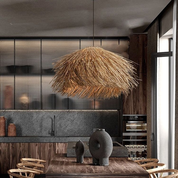 Люстра "Wabi Sabi", ручная работа, ротанг, E27, теплый свет, 12 Вт
