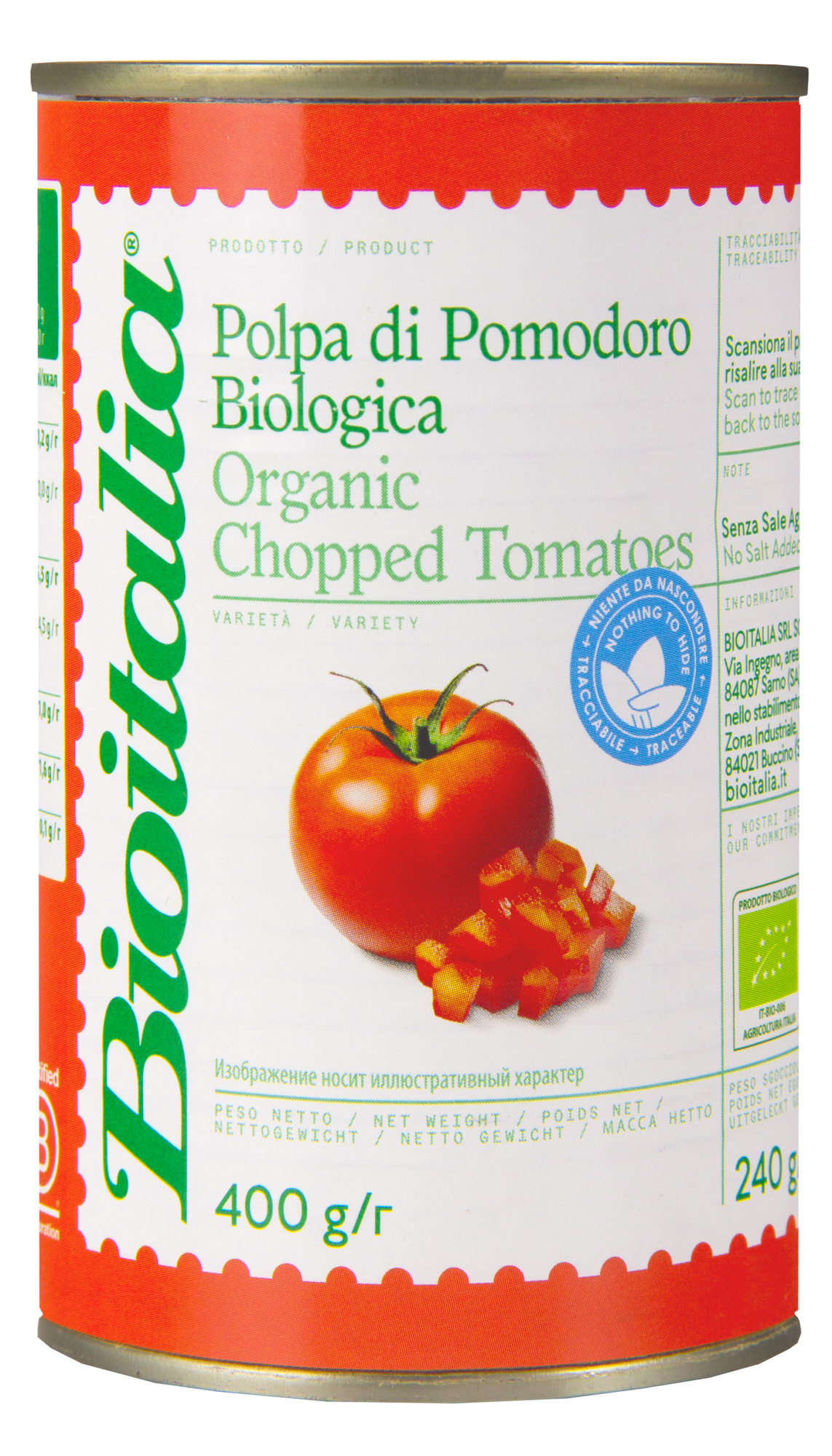 Томаты Bioitalia Polpa di pomodoro очищенные резаные в томатном соке, 400 г