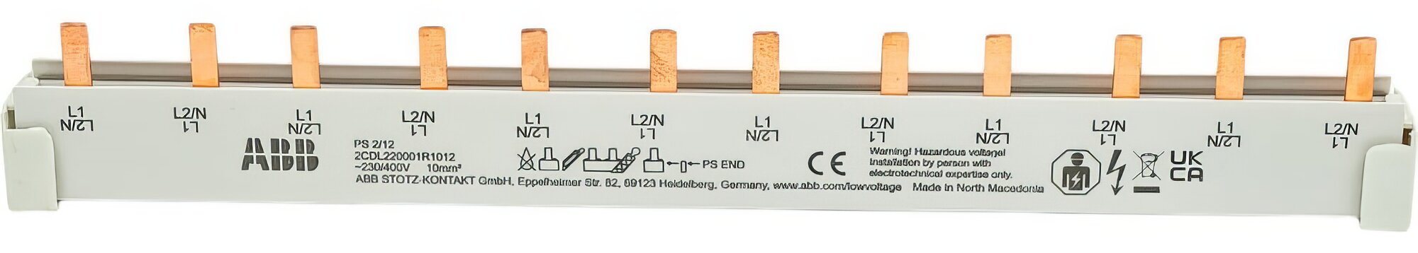 Шинная разводка ABB 2ф, 12 модулей, 63А PS2/12 2CDL220001R1012