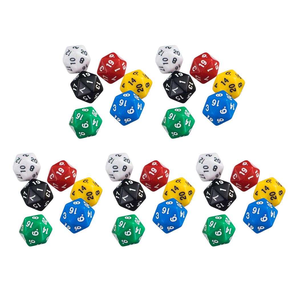 30 игровых кубиков D20, двадцатигранные кубики для ролевых игр D&D, шесть непрозрачных цветов.