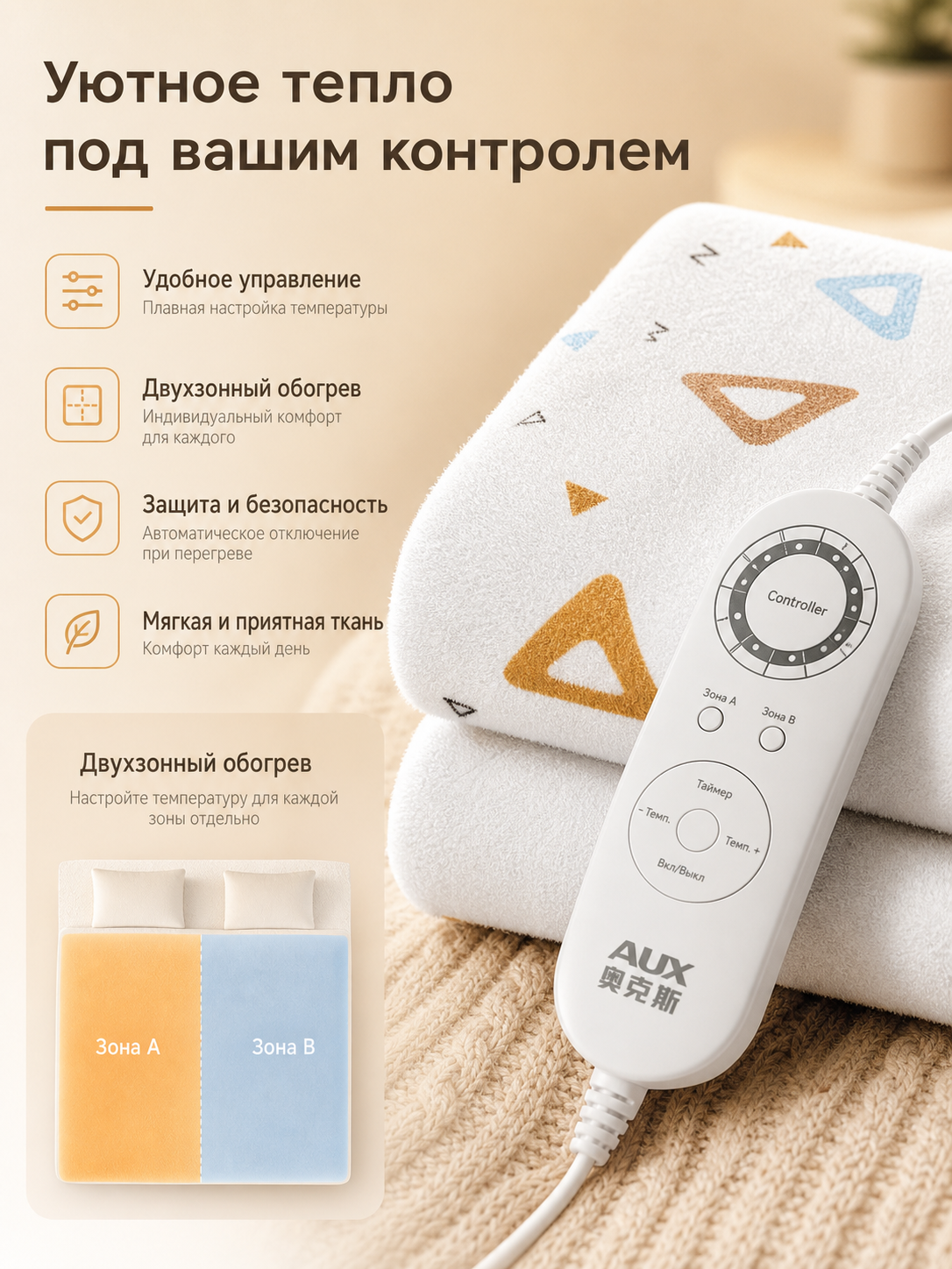 Умная двуспальная электропростынь, графеновое электрическое одеяло, раздельный обогрев зон, простыньстаймером2,0 * 1,8 м