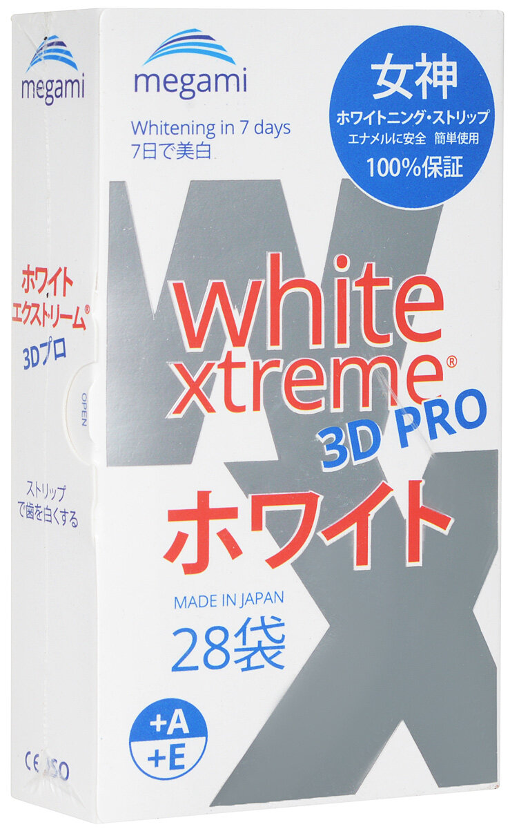 Megami White Xtreme 3D PRO отбеливающие полоски для зубов (с витаминами А и Е), для дневного использования, 14 пар