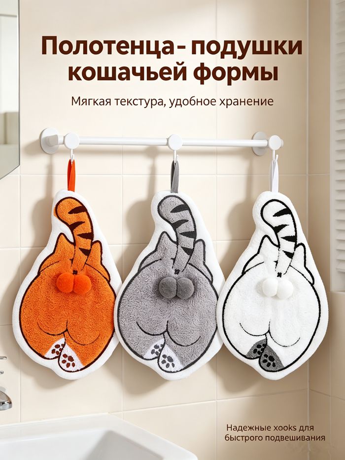 Полотенце кухонное 3 шт корал-флис оранжевый, белый