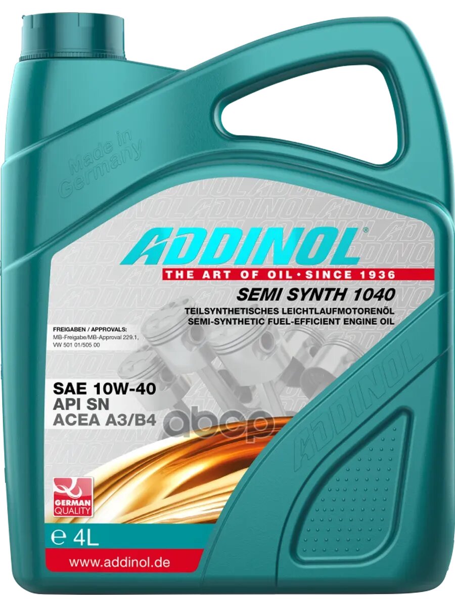ADDINOL Addinol Semi Synth 10W40 A3/B4, Sn / Полусинт. (4L)