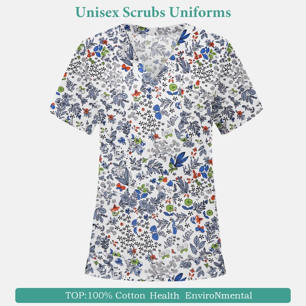 Хлопковые медицинские топы EWAK COT с принтом животных XXL, Scrub Top003