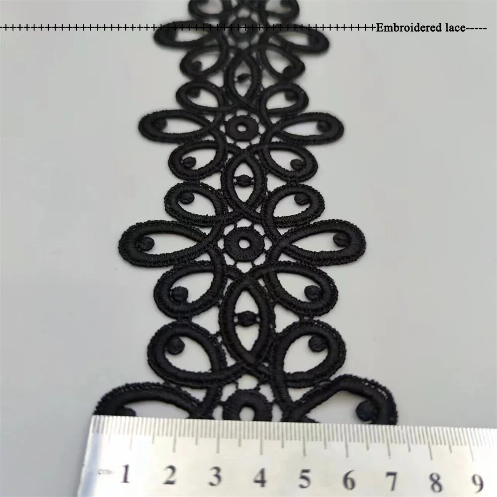 Черно-белая кружевная лента из молочного шелка 7см Черный, черный, 1.5 Yards