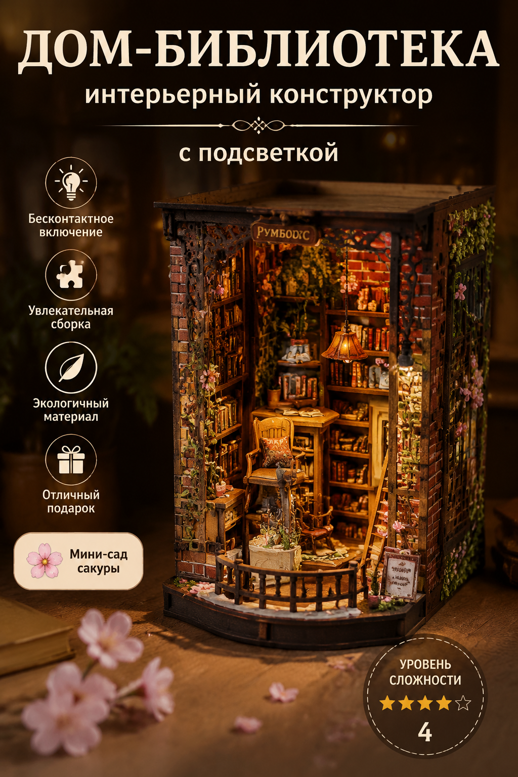 Интерьерный конструктор «Дом-библиотека» с подсветкой, артикул 3495785330