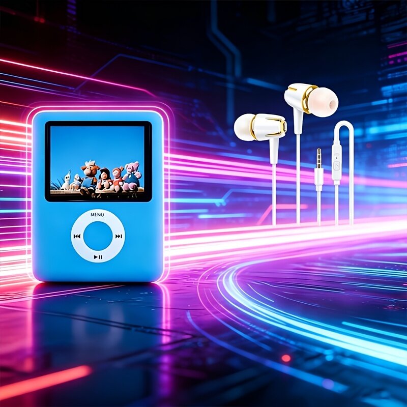 MP3-плеер с аккумулятором большой ёмкости, цвет синий, в комплекте наушники