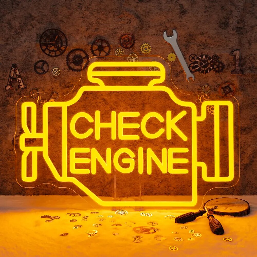 Неоновая вывеска Check Engine с LED-подсветкой, питание от USB, для украшения гаражного автосервиса42x29cm