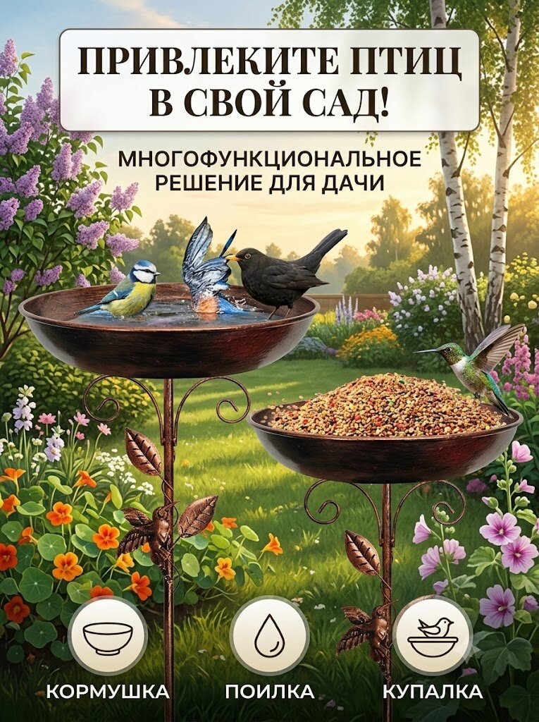 Уличная металлическая кормушка для птиц, винтажная поилка и купальня для сада, бронзовый садовый декор на ножке